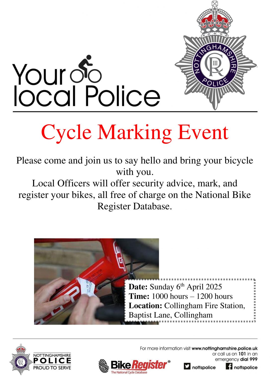 Cycle Marking Event – Collingham, Notts
